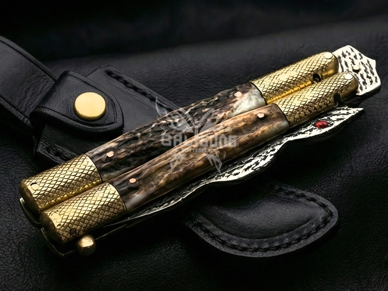 Hand Forged D2 Steel Balisong Snake Blade Knife | Premium Stag